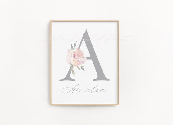 Floral Letter and Name Sign Pink Floral Nursery Print Girl - Etsy