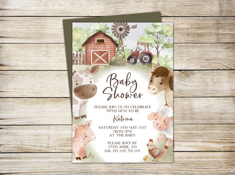 Farm Animals Baby Shower Invitation Country Ranch Theme - Etsy