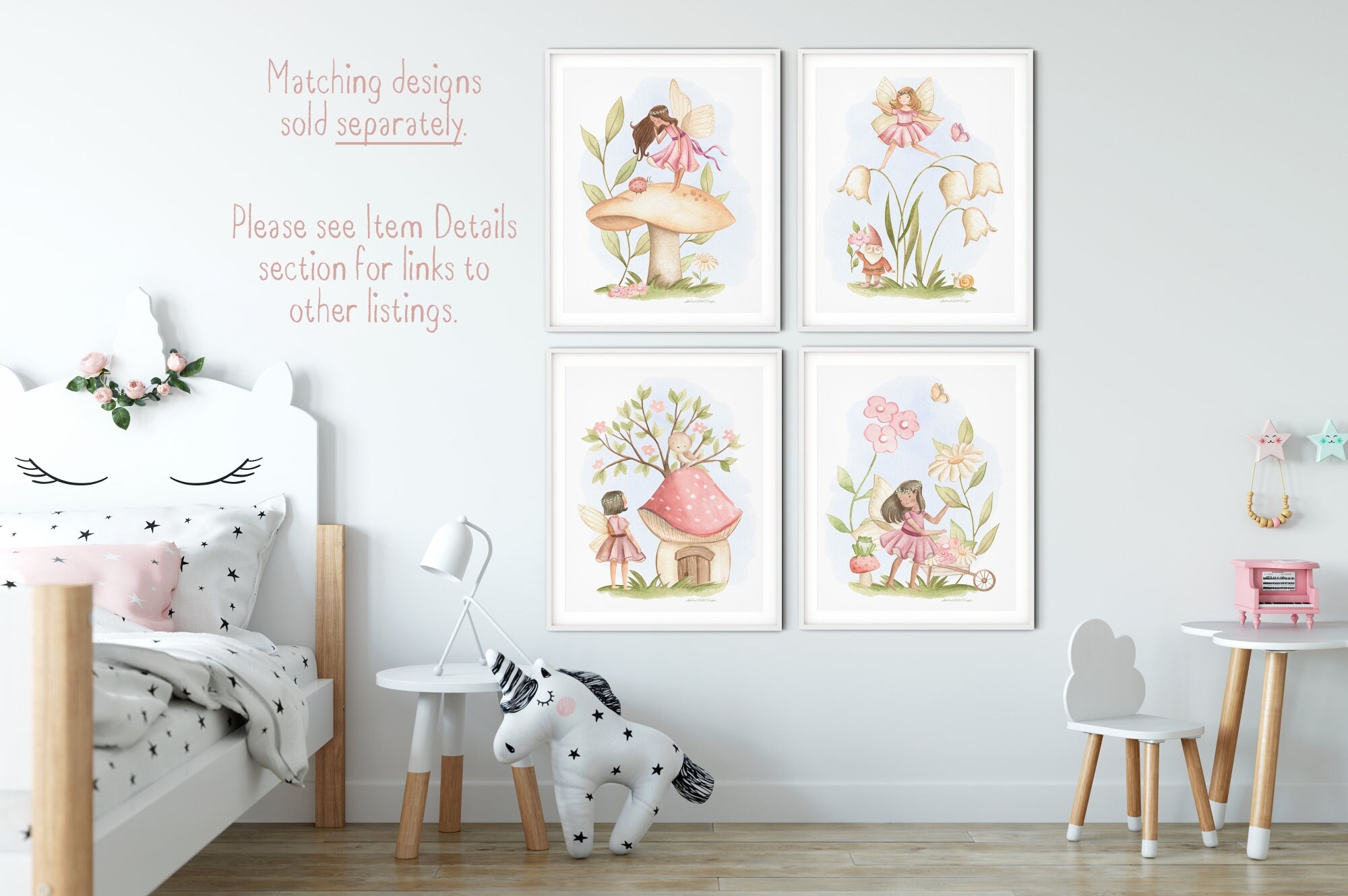 Fairy Garden Nursery Wall Art Girl Bedroom Wall Decor Pink | Etsy