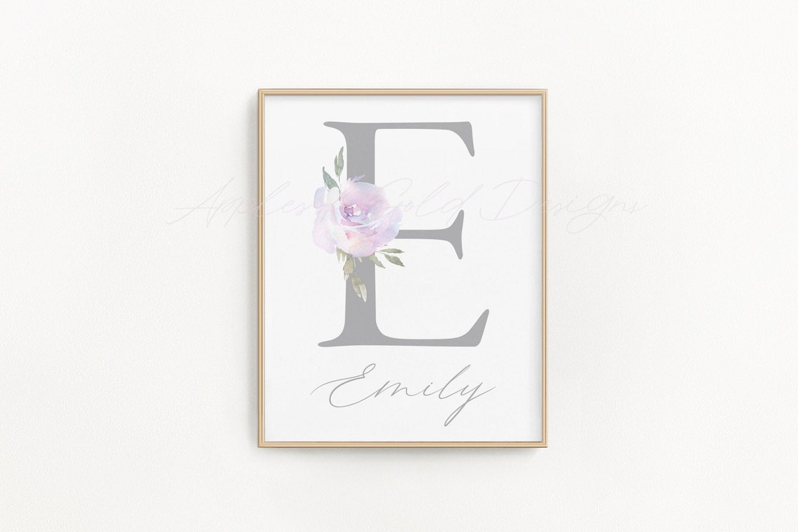Floral Letter and Name Sign Purple Floral Nursery Art Print - Etsy