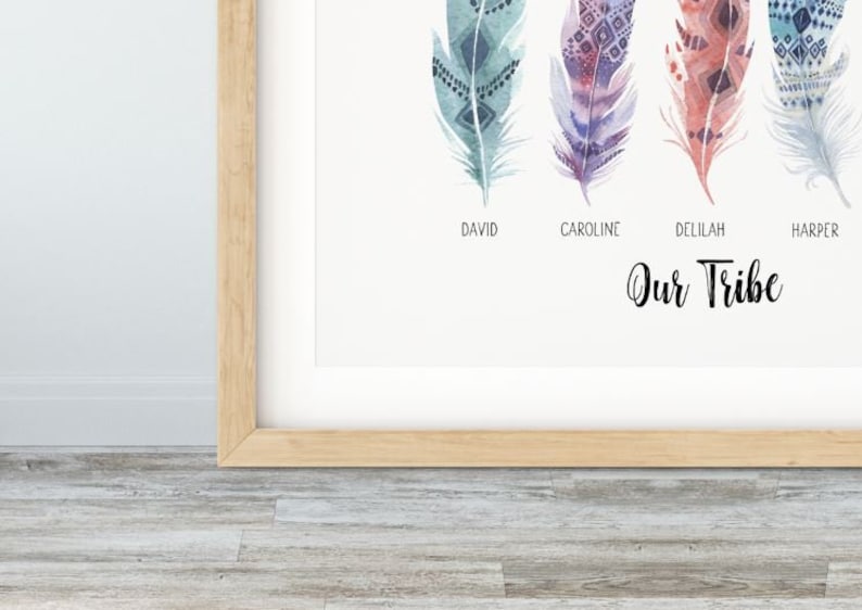 Our Tribe Personalised Feather Print Personalised Mothers | Etsy