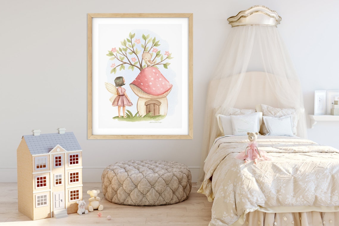 Fairy Garden Nursery Wall Art Girl Bedroom Wall Decor Pink | Etsy