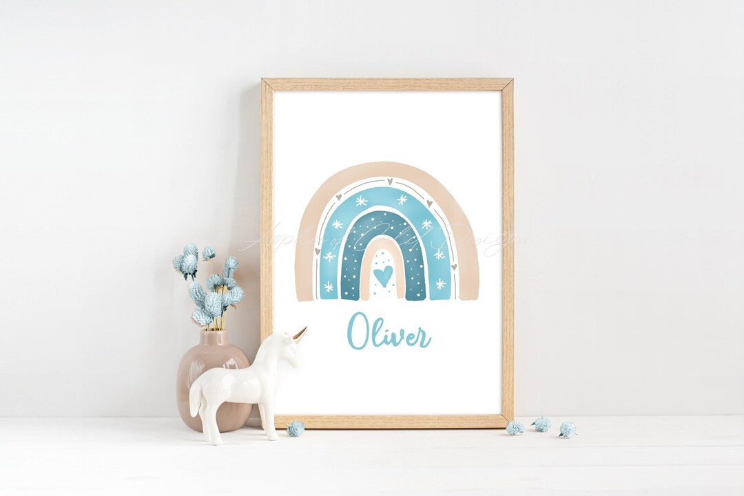 Personalised Blue Rainbow Print - Rainbow Baby Boys Nursery Decor ...