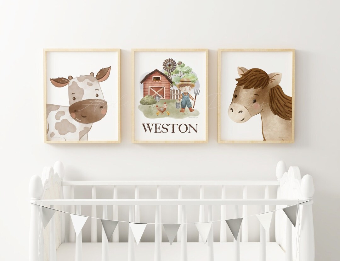 Personalised Farm Animal Wall Art Set - Country Nursery Name Sign ...
