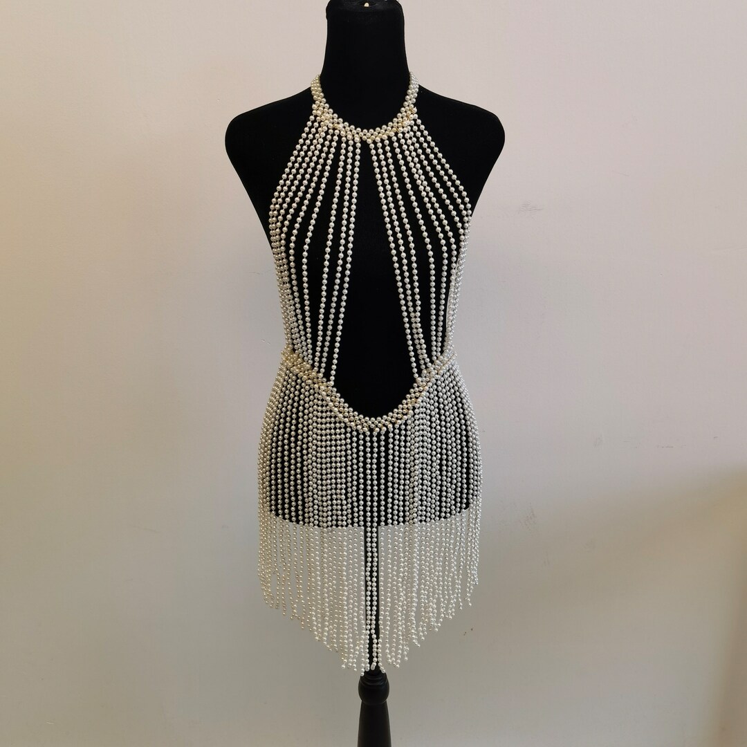 Handmade Pearl Backless Dress/pearl Dress/pearl Body Chain - Etsy Australia