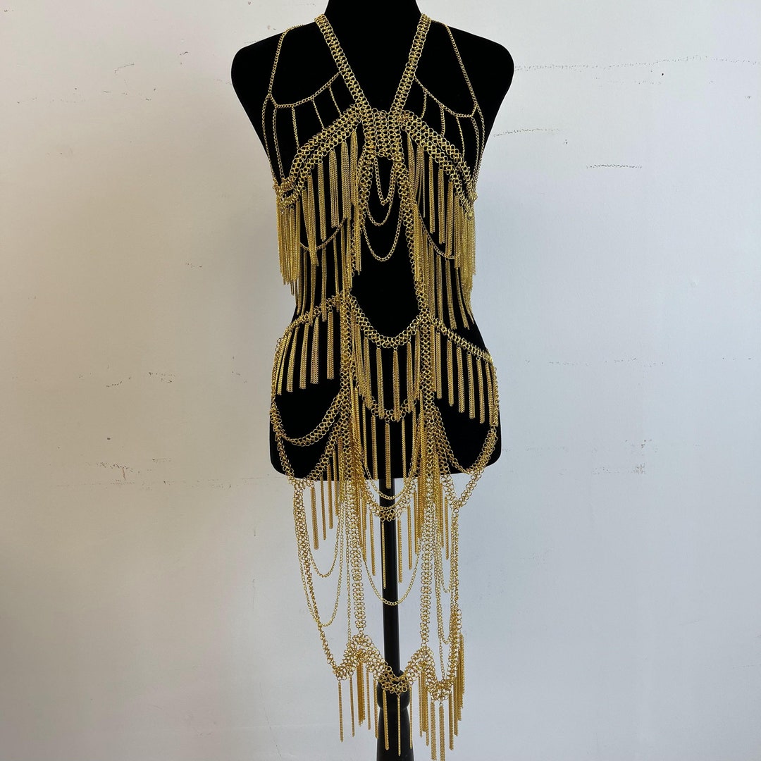Sexy Dress Chain, Holiday Jewelry, Gold Long Dress Tassel Christmas ...