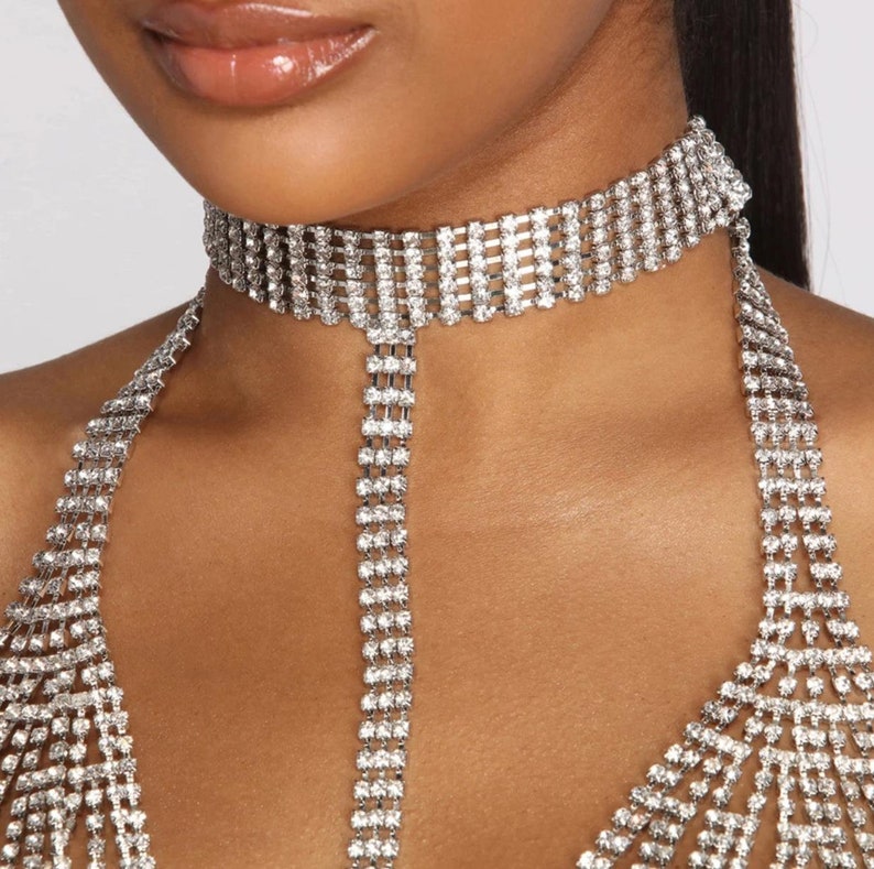 Rhinestone Tassel Body Chain/sexy Bikini Chest Chain - Etsy