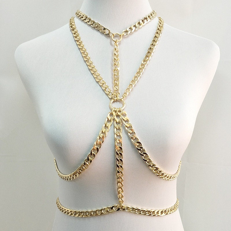 Gold Chain Bra Sexy Metal Bikini Body Chain Strap Etsy
