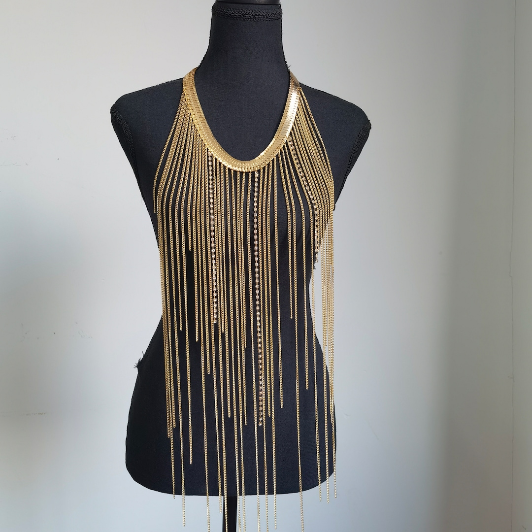 Full Body Chain OMEGA Diamond Tassel, Silver Chain Necklace, Evening ...