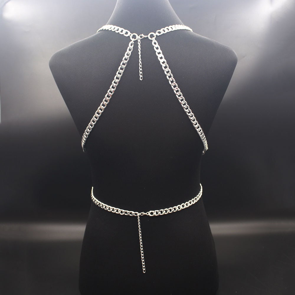 Sexy metal body chain bra silver chain bra body jewelry | Etsy
