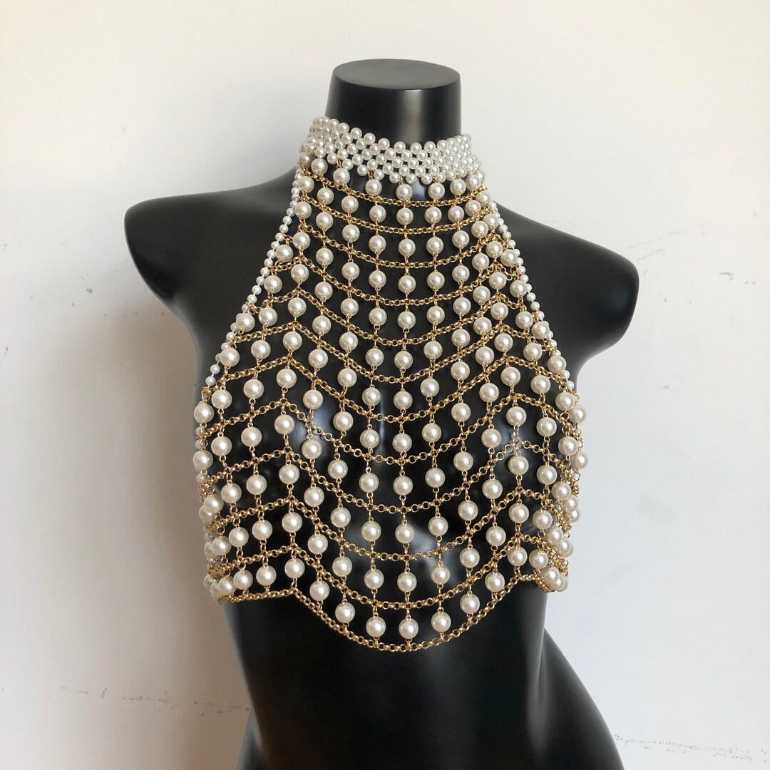 Handmade Pearl Body Chain Jewelry Fashion Bra Chain Pearl Body Jewelry