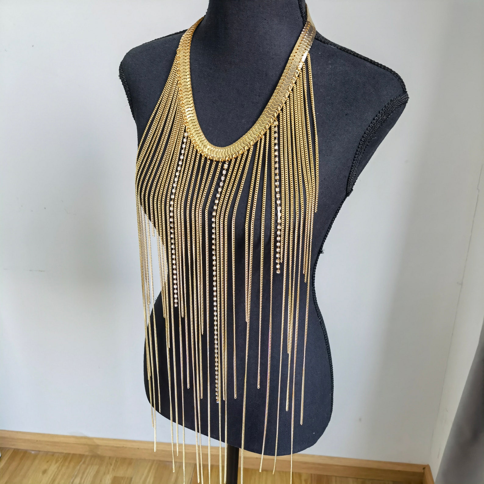 Full Body Chain OMEGA Diamond Tassel Silver Chain Necklace | Etsy