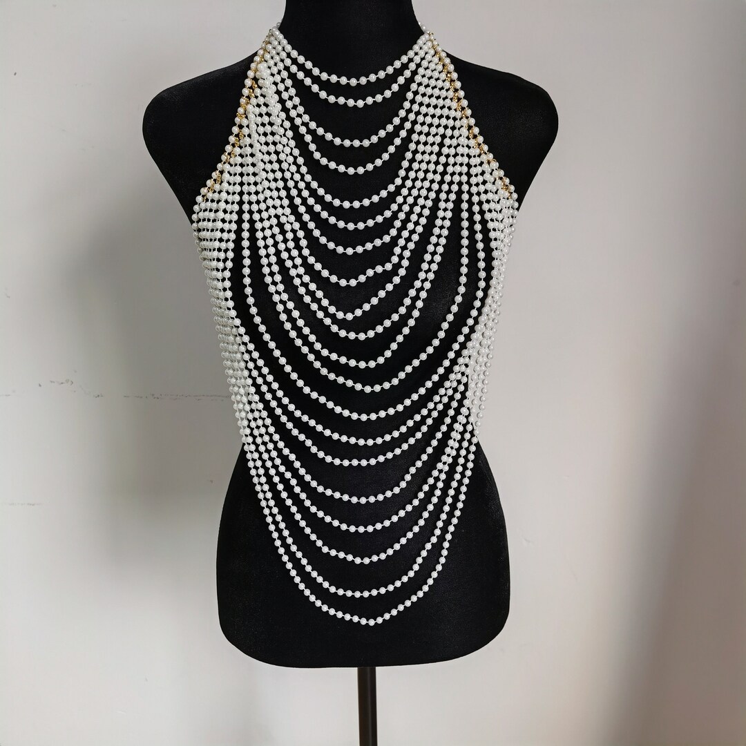Sexy Pearl Body Chain Necklace, Body Jewelry, Cascading Dress Chain ...
