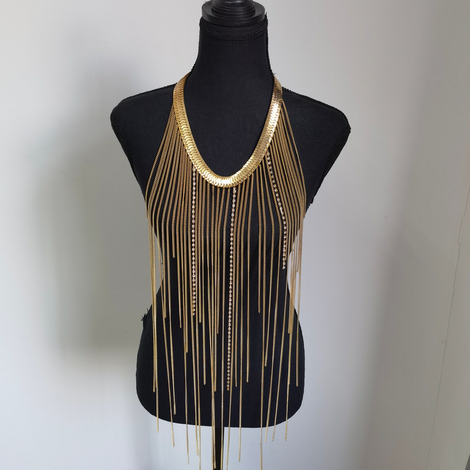 Full Body Chain OMEGA Diamond Tassel Silver Chain Necklace | Etsy