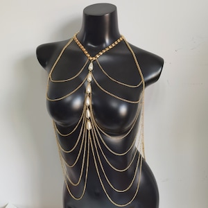 Golden Body Chain, Body Necklace, Pearl, Body Jewelry, Body Chain - Etsy