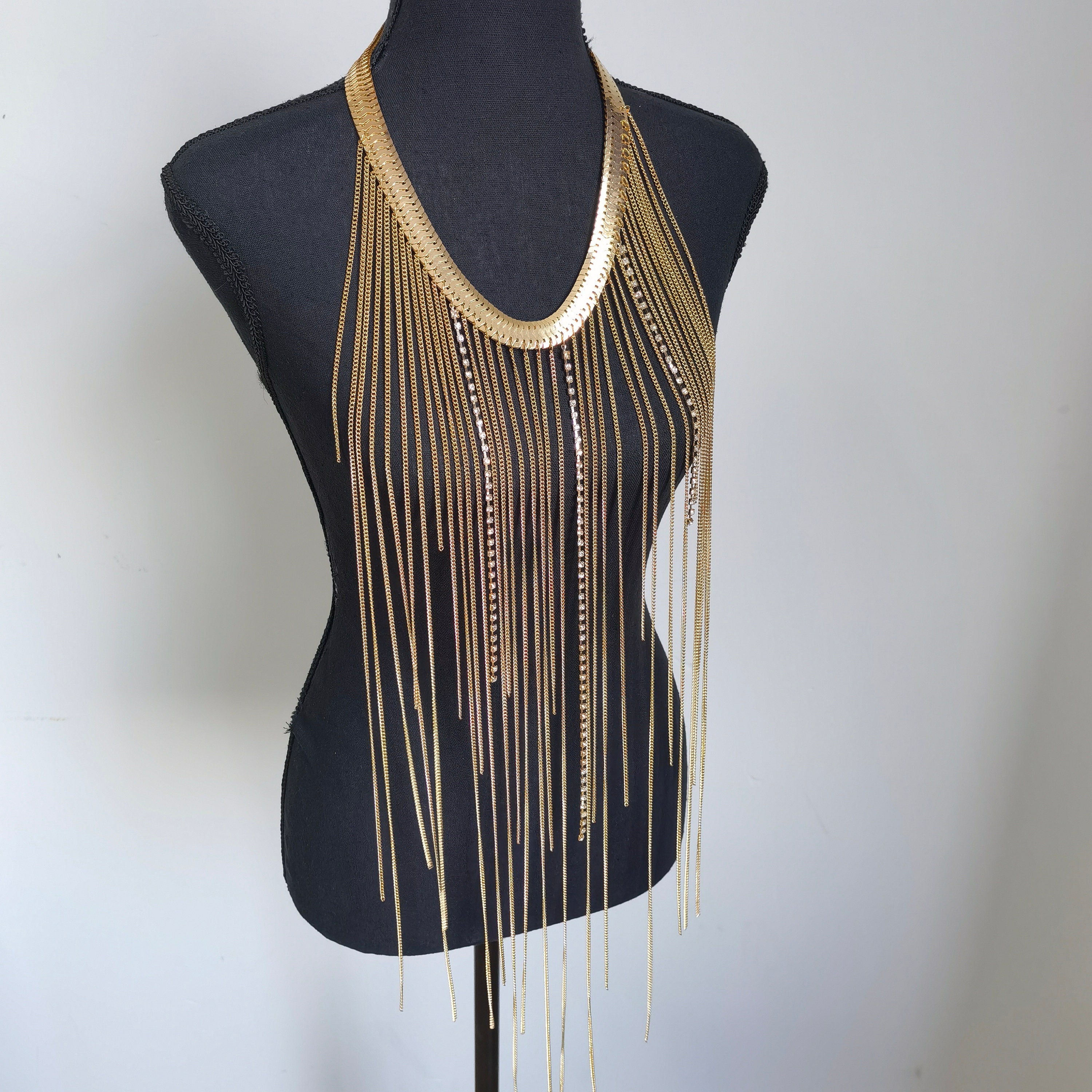 Full Body Chain OMEGA Diamond Tassel Silver Chain Necklace | Etsy