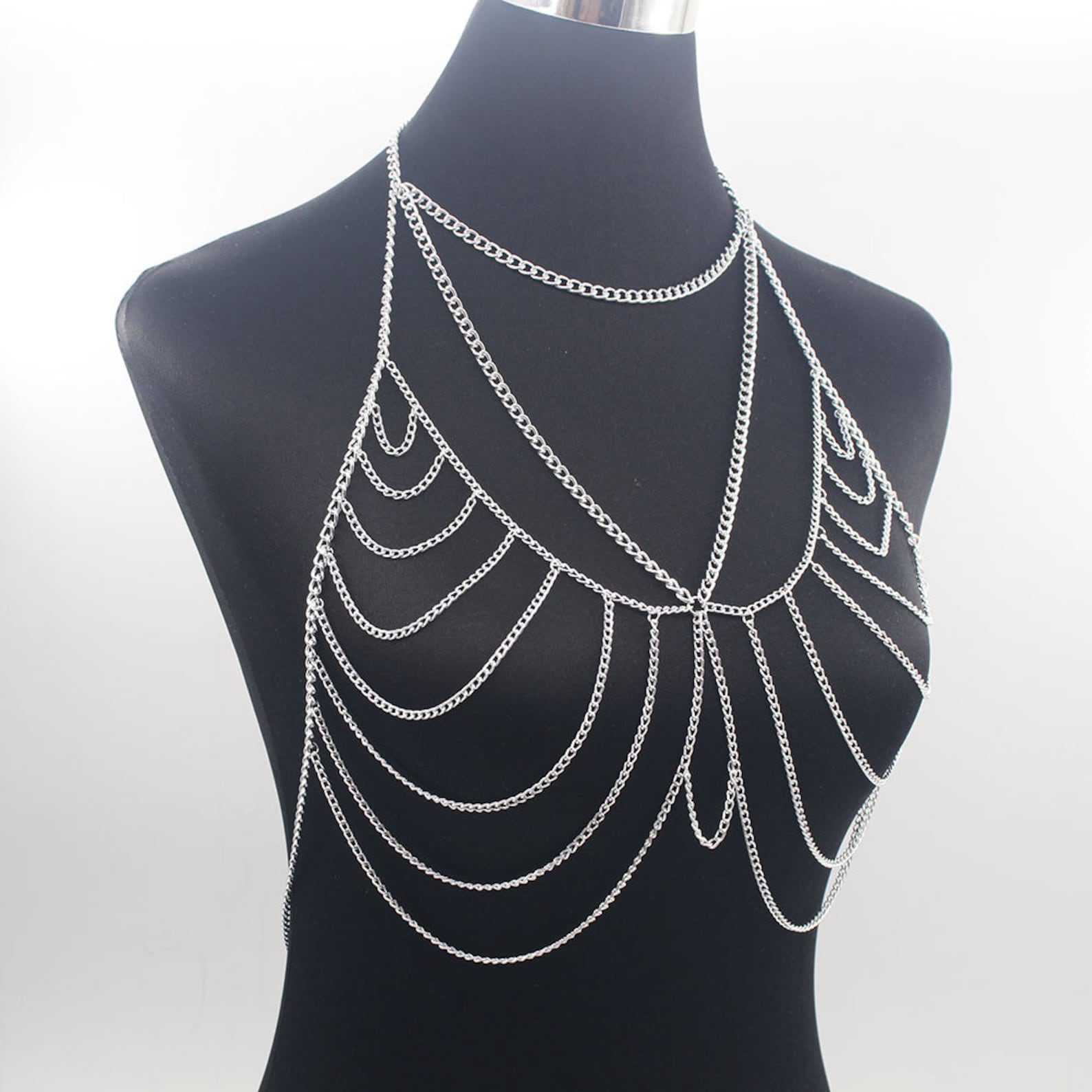 Gold sexy chest body chain body jewelry layered necklace | Etsy