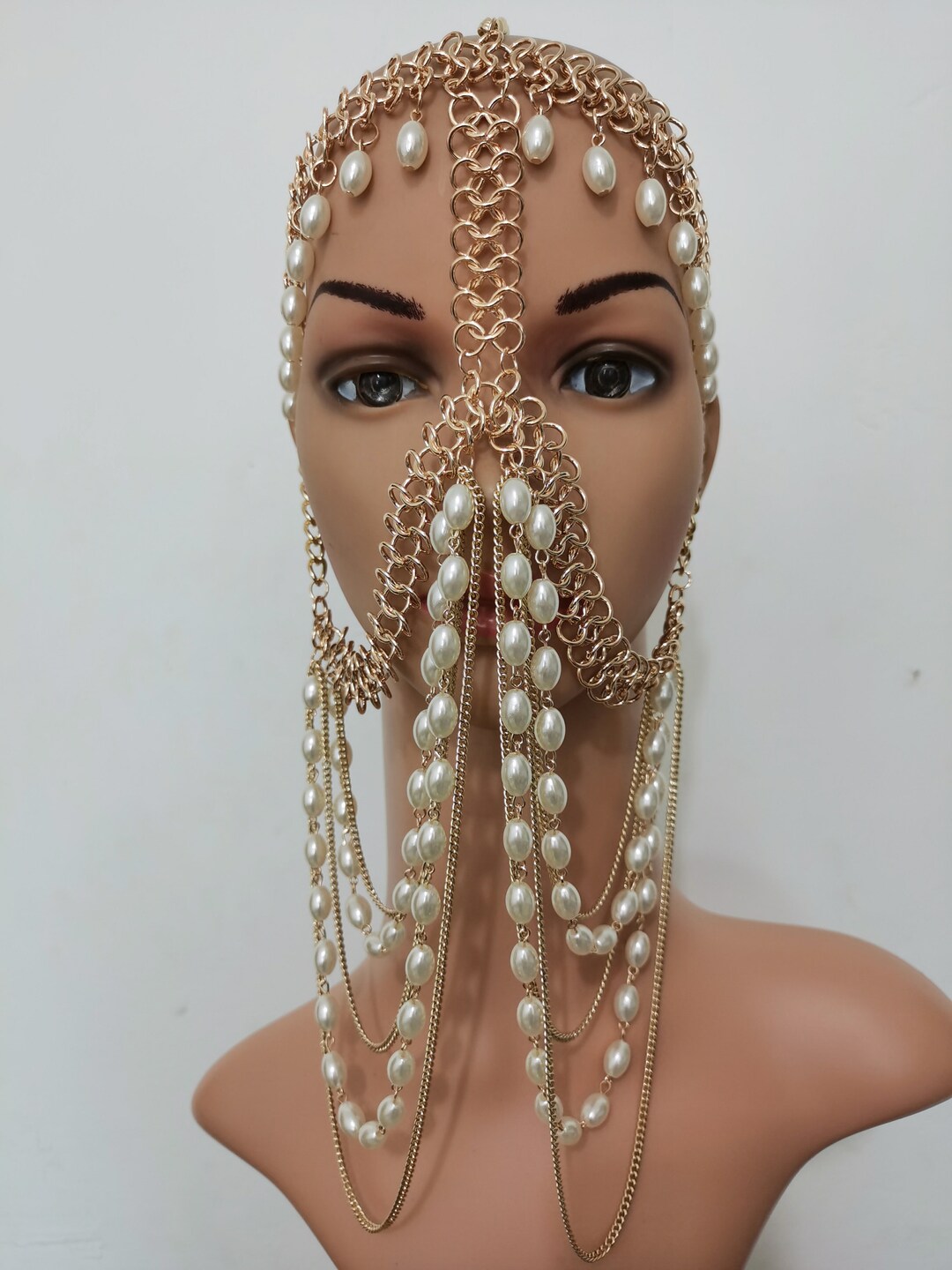 Pearl Silver Chain Mask, Face Mask, Burning Man Mask Headchain ...