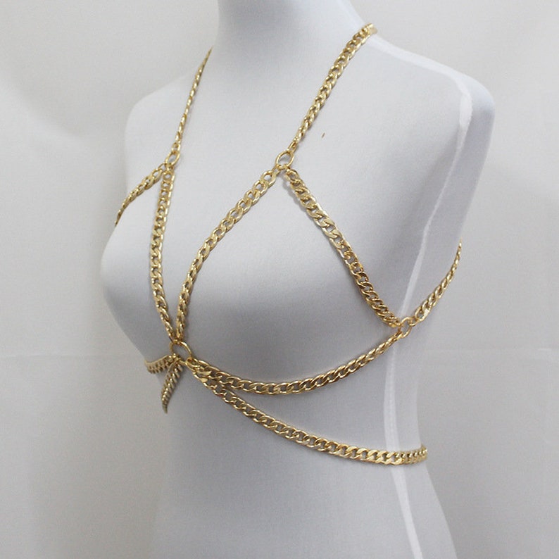 Sexy metal body chain bra silver chain bra body jewelry | Etsy