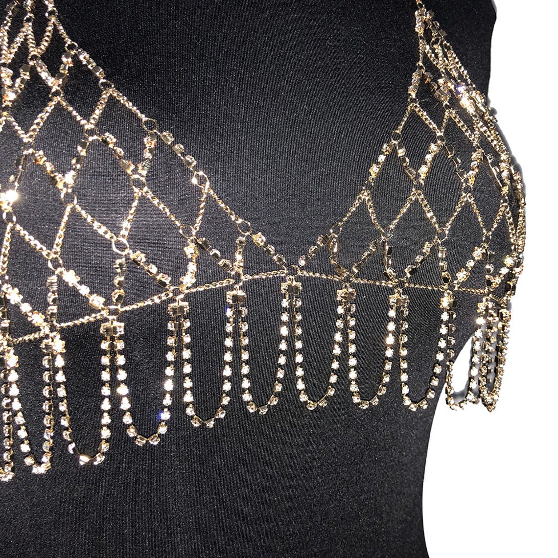 Diamond Fringed Rhinestone Body Chest Chain Bra Chain Sexy Etsy