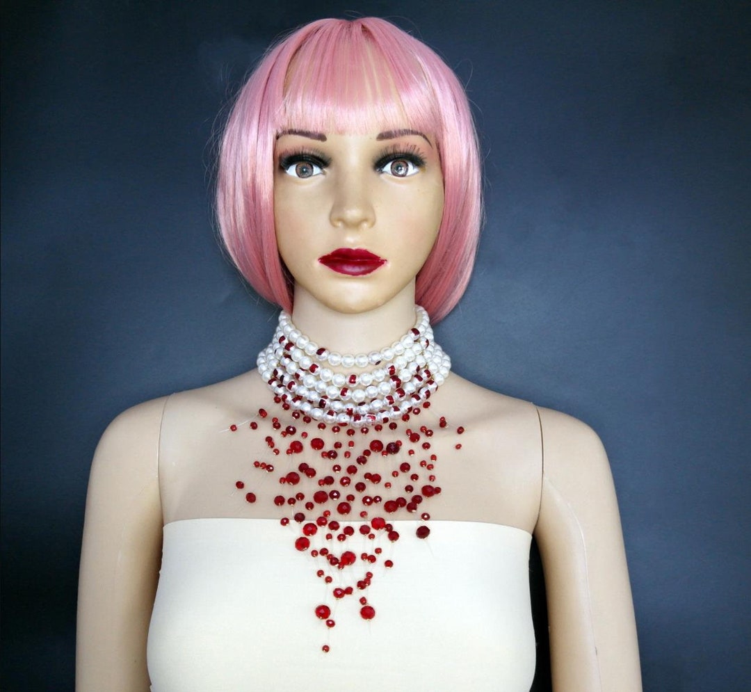 Halloween Bloody Pearl Necklace Vampire Jewelry, Bloody Necklace ...