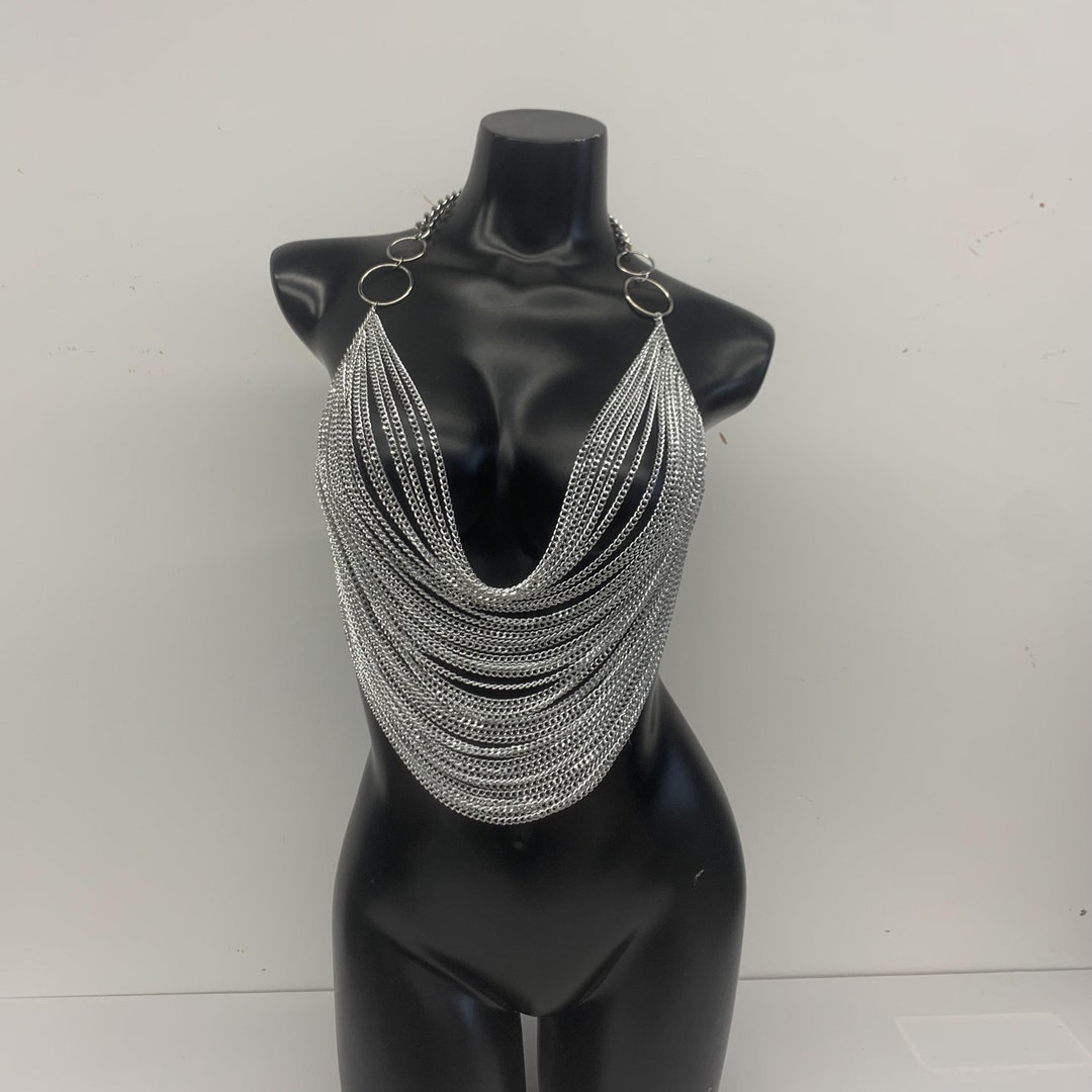 Silver Chain Bra Top, Body Chain, Holiday Body Chain, Party Chain Dress ...