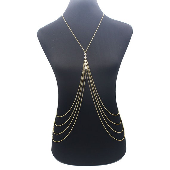 Gold pearl body chain bikini jewelry body chain body | Etsy