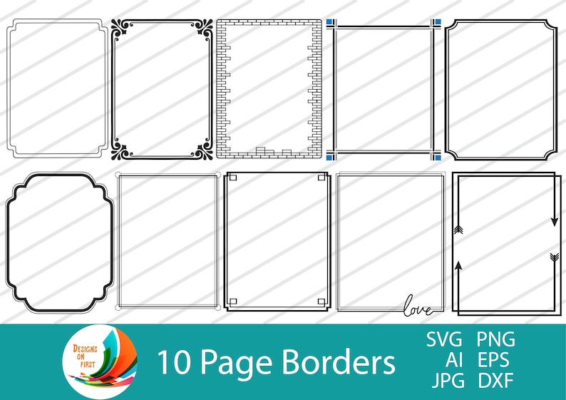 Full Page Frame Borders Clip Art With Transparent and White Background ...