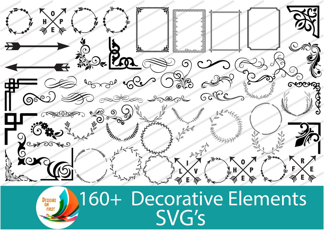 160+ Decorative Elements SVG, Swirls SVG, Borders SVG, Flourishes Svg ...