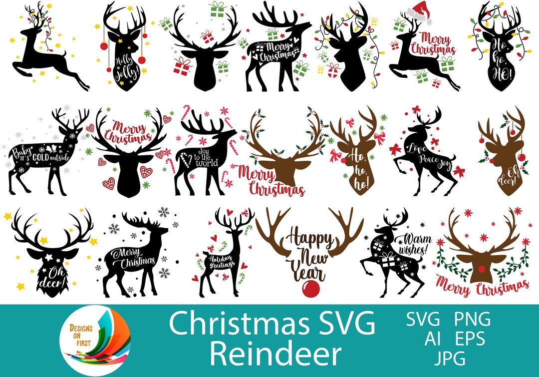 Christmas Reindeer Svg | Silhouette and Cricut Svg | 20 Reindeer Cut ...