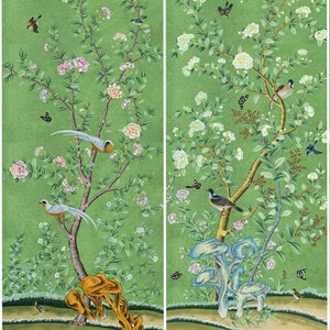Vintage Chinoiserie Floral, Chinoiserie Green Panels, Set of 2, Wall ...