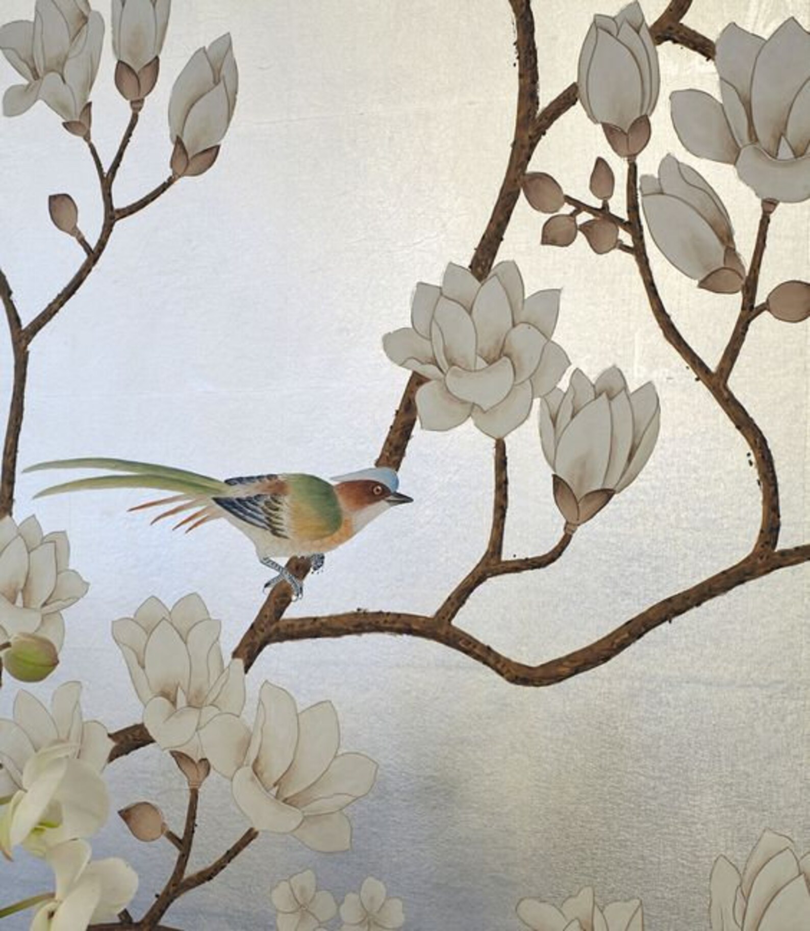 36' *96', 24" *53", Magnolia Wall Artwork, Hand-painted Chinoiserie ...