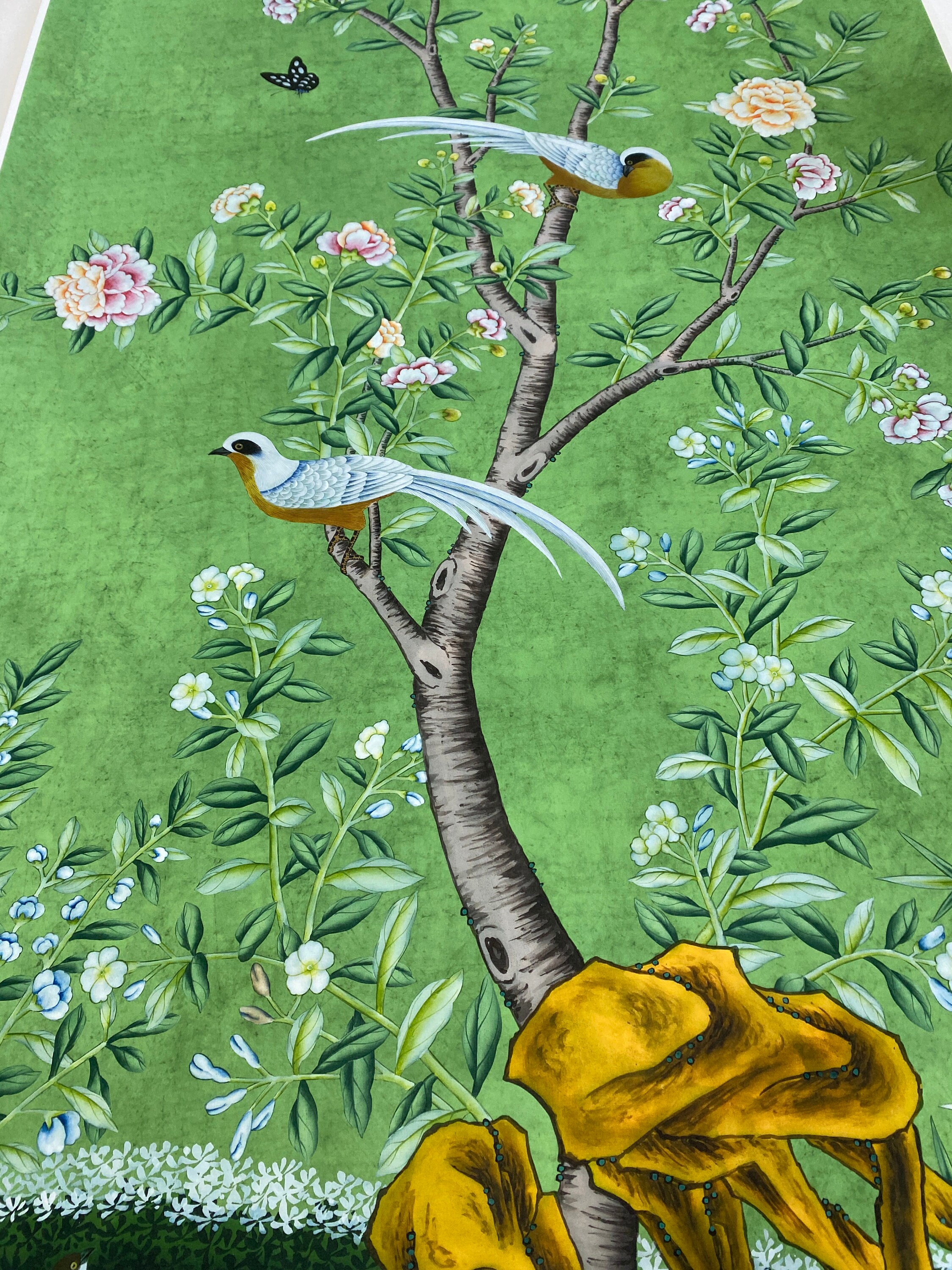 Vintage Chinoiserie Floral, Chinoiserie Green Panels, Set of 2, Wall ...