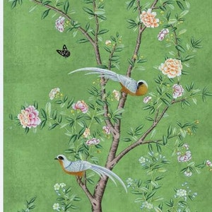 Vintage Chinoiserie Floral, Chinoiserie Green Panels, Set of 2, Wall ...