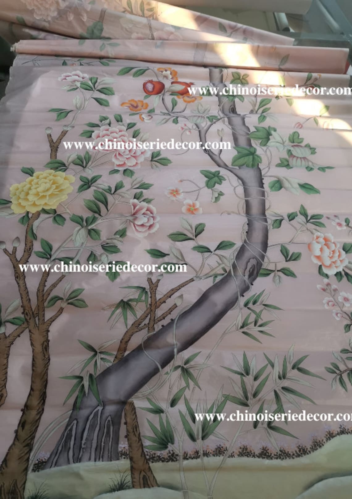 Hand-painted Silk Wallpaper Samplepink sample in Stock - Etsy