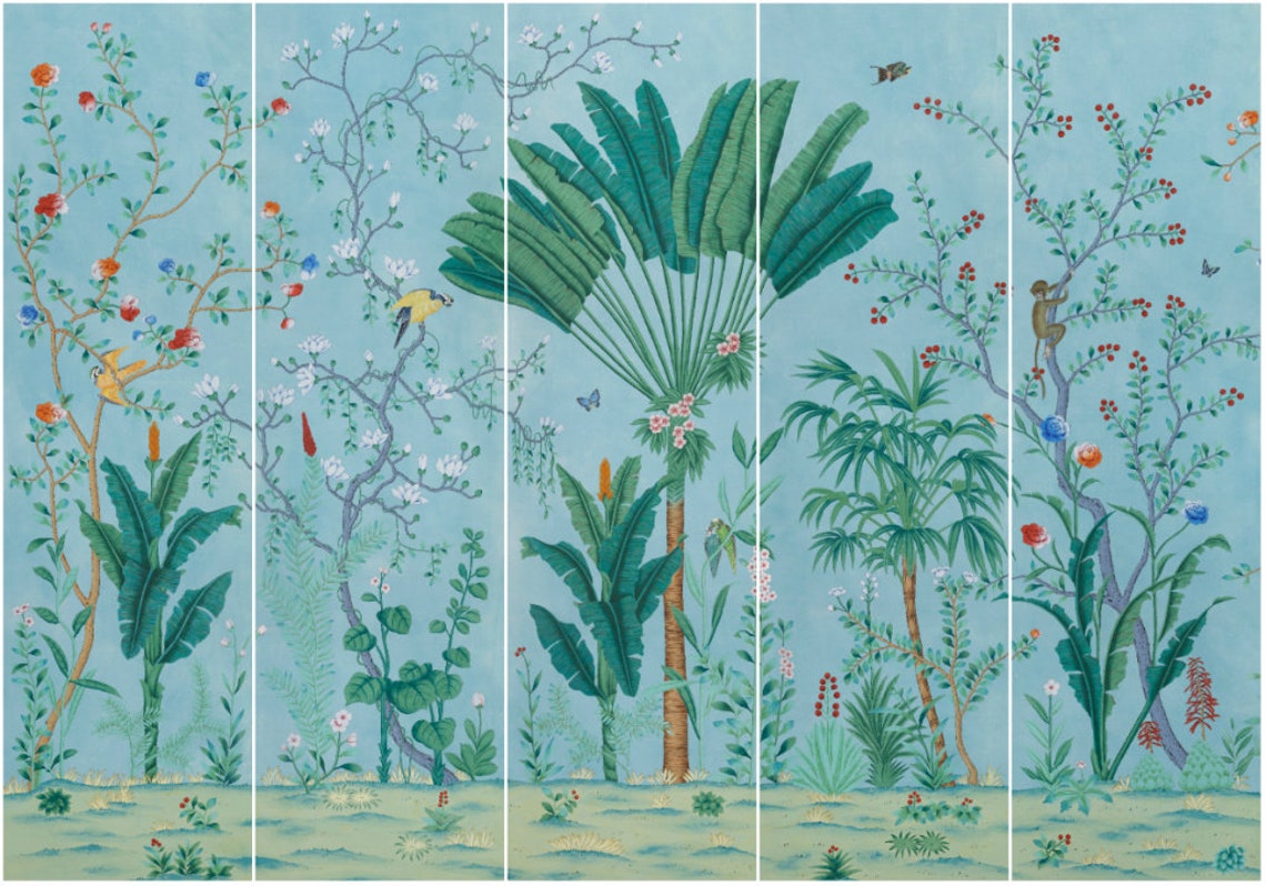 Amazonia Wallpaper-tropical Jungle Wallpaper on Duck Egg - Etsy
