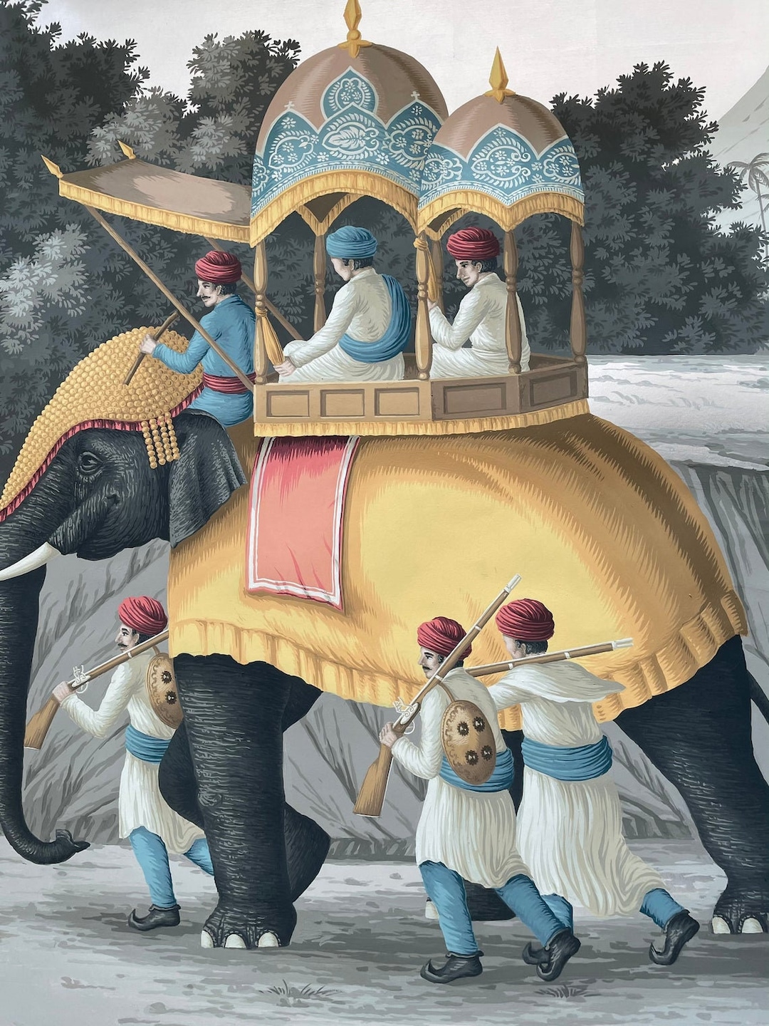 Early View of India ----panoramic Wallpaper-----hand Painted Wallpaper ...