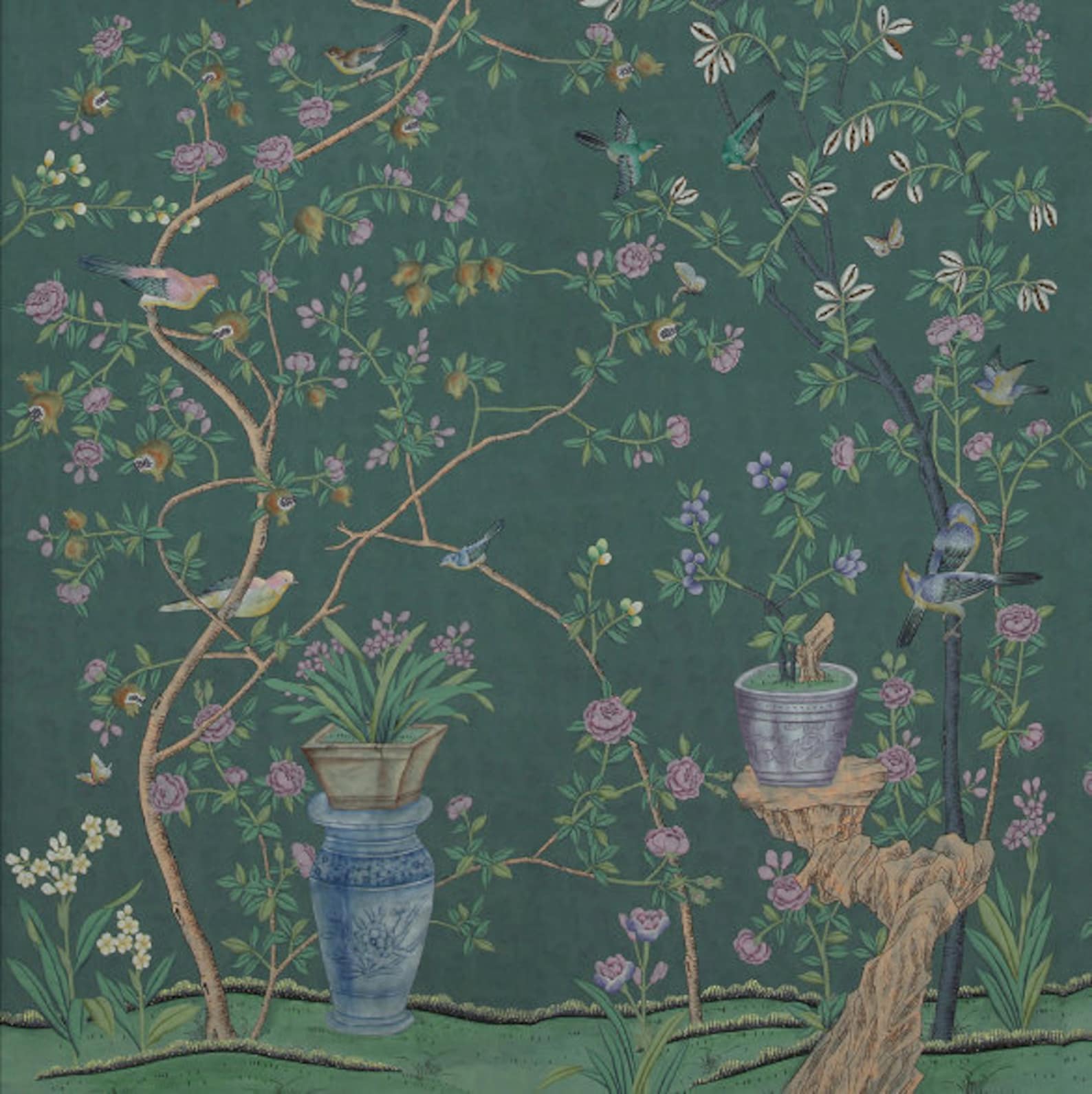 Sample in Stock Hand-painted Chinoiserie Wallpaper | Etsy