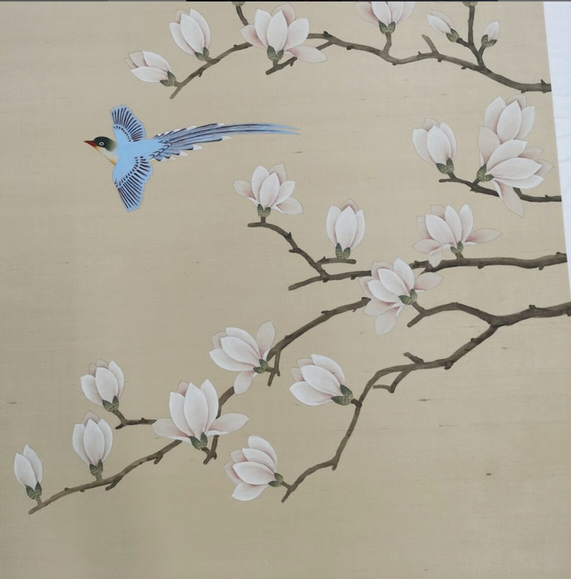 36' *96', 24" *53", Magnolia Wall Artwork, Hand-painted Chinoiserie ...