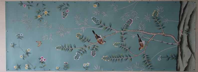Duck Eggs Blue Handpainted Chinoiserie Panels Birds Awakening Garden ...