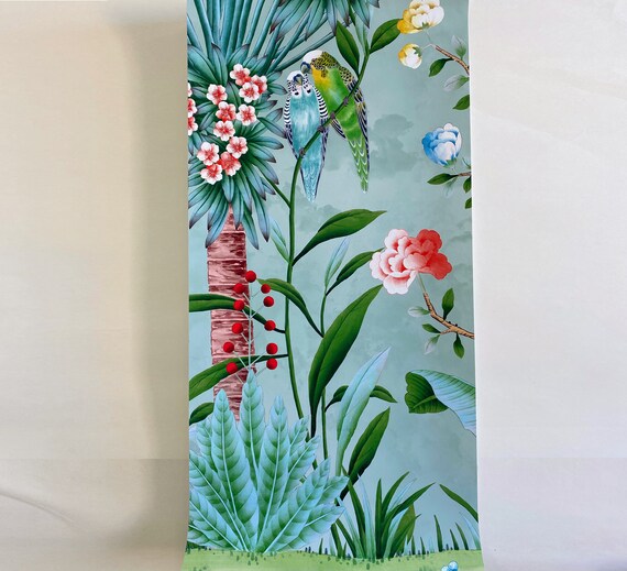 Amazonia Wallpaper-tropical Jungle Wallpaper on Duck Egg - Etsy