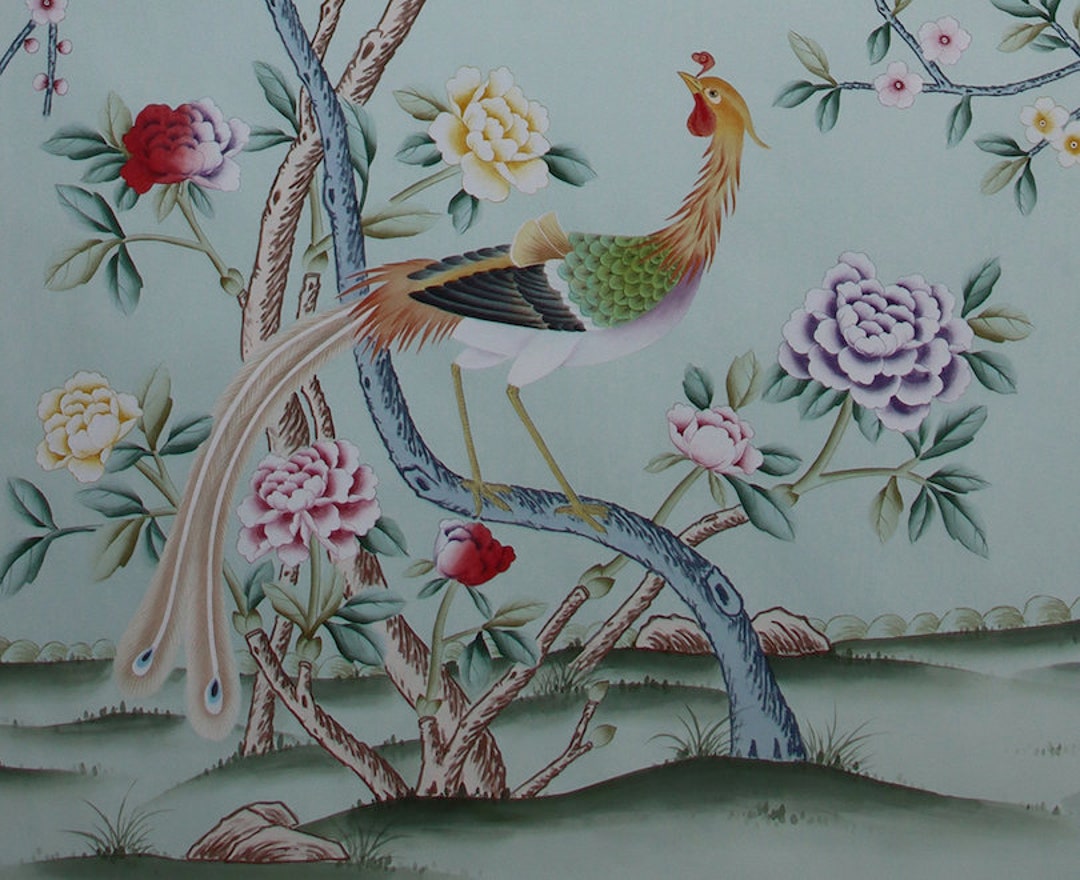 8" *10", Hand-painted Silk Wallpaper Sample for Custom Chinoiserie ...