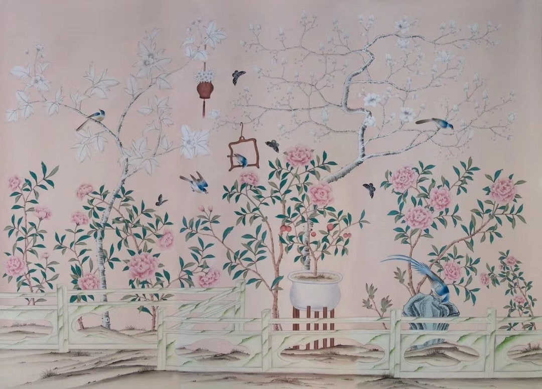 Handpainted Silk Wallpaperpinkcustom Wallpaper Order on Pink 35 - Etsy