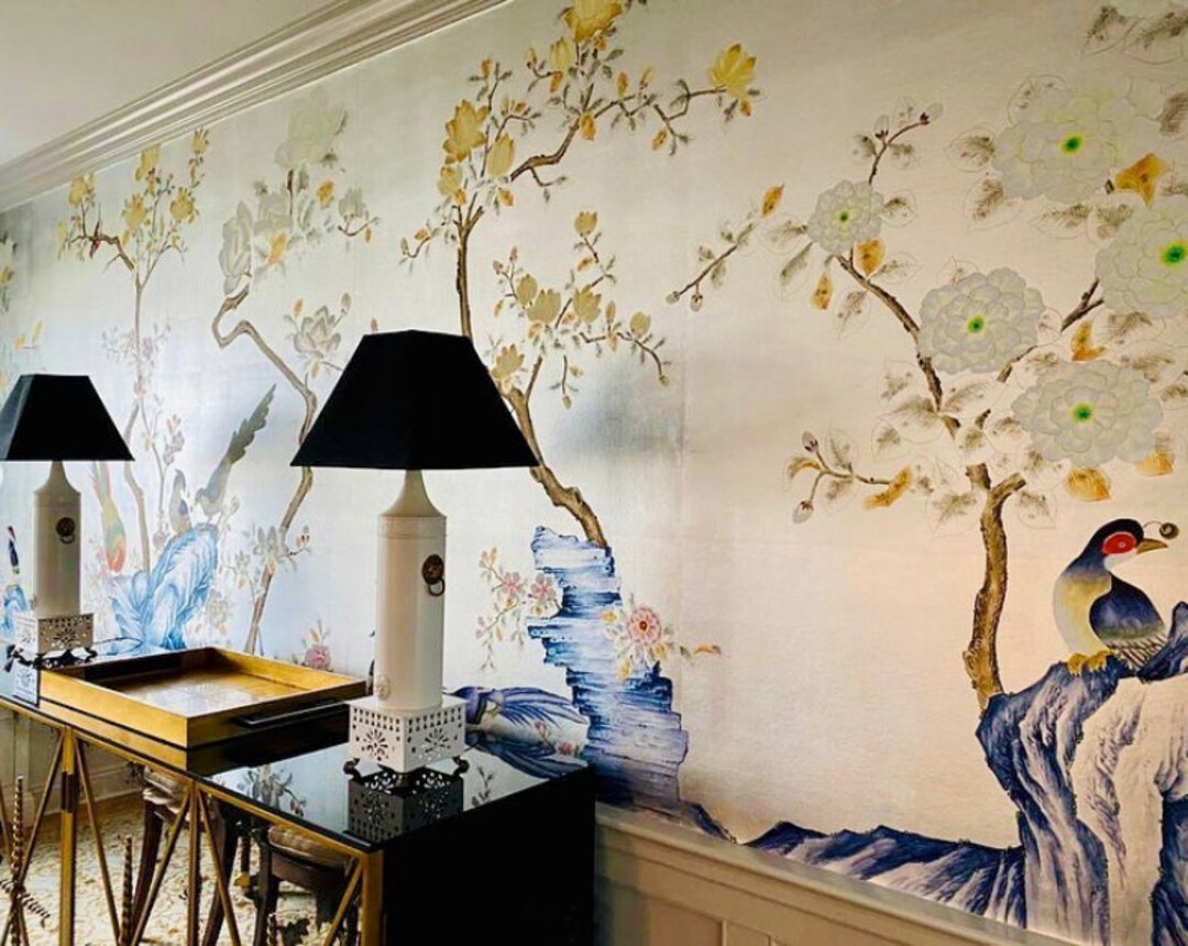 Japanese Garden Hand Painted Wallpapers on Gilded Paper - Etsy