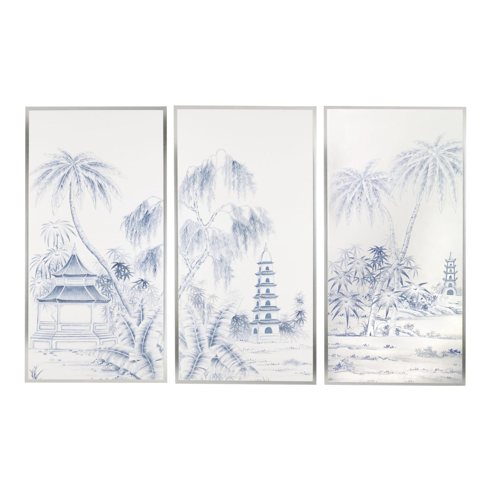 24w48blue & White Pagoda Garden Triptych - Etsy
