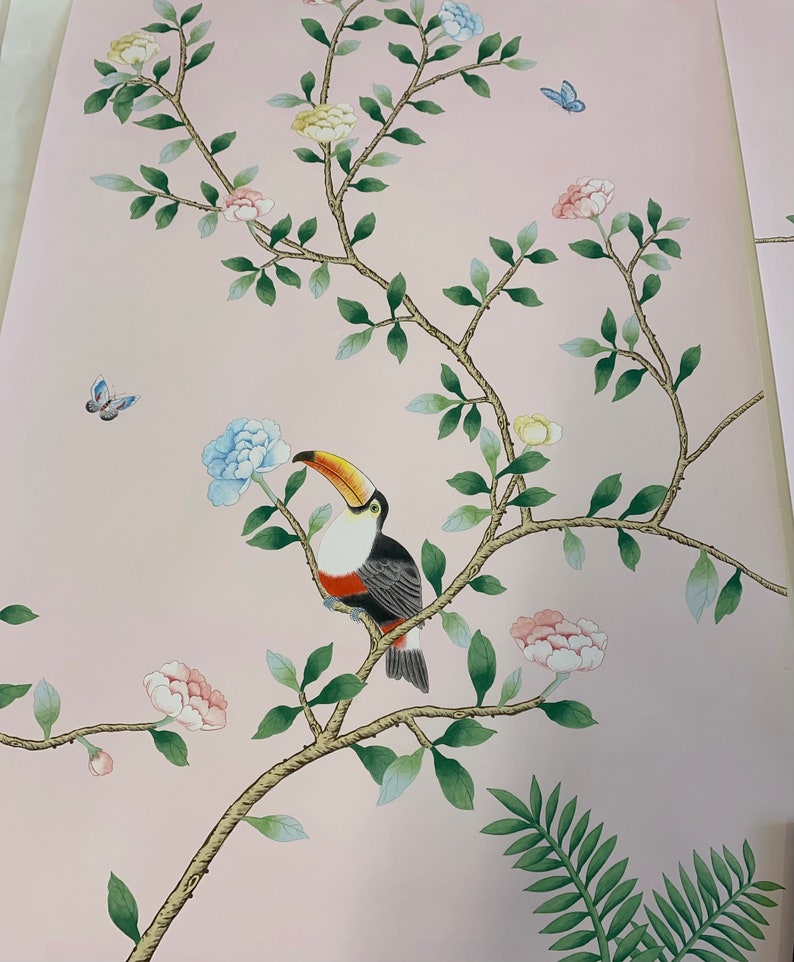 Hand-painted Amazonia Wallpaper Panel Set – Tropical Chinoiserie Art - Etsy