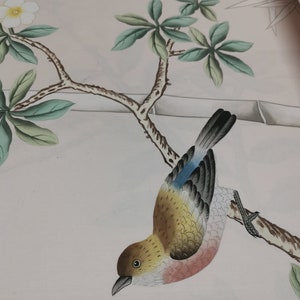 36" *100", Birds Awakening Garden, Chinoiserie Handmade Wallpaper, Pink ...