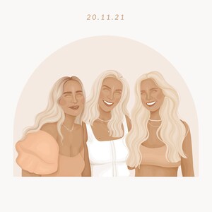 Custom 3 Person/couple and Pet Portrait Birthday Anniversary Engagement ...