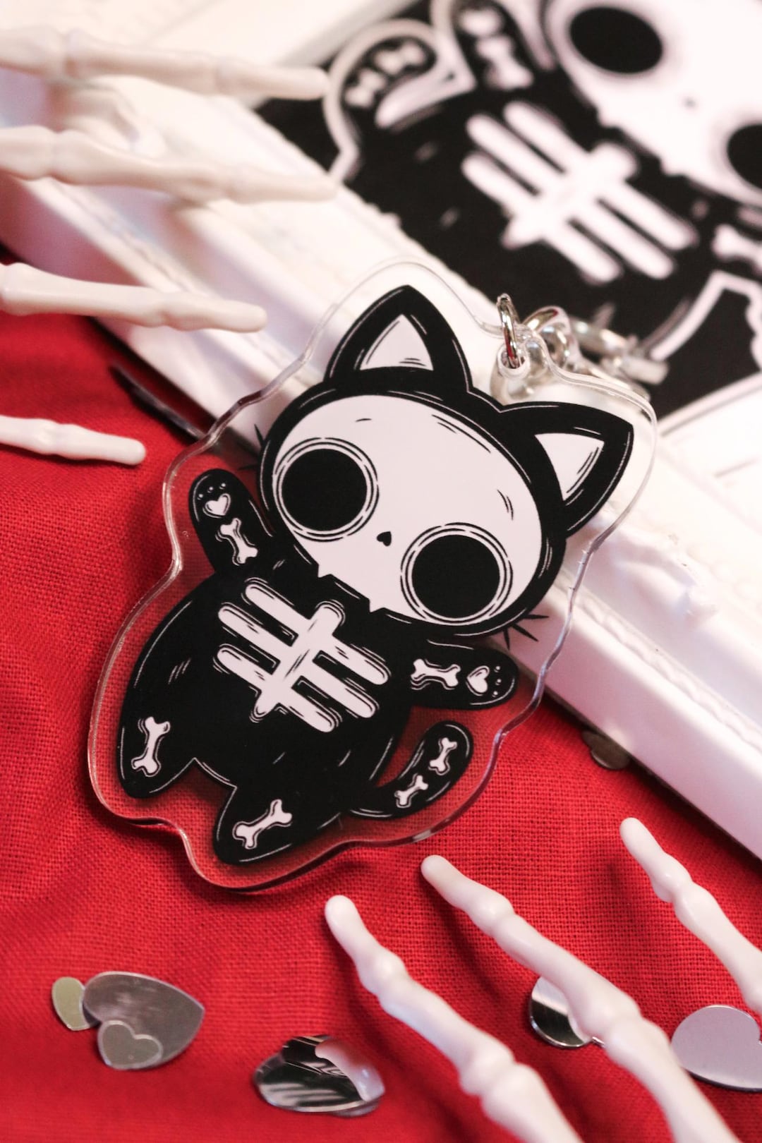 Omen Keychain - Black Skeleton Cat - Creepy Cat Club - Gothic Keychain ...