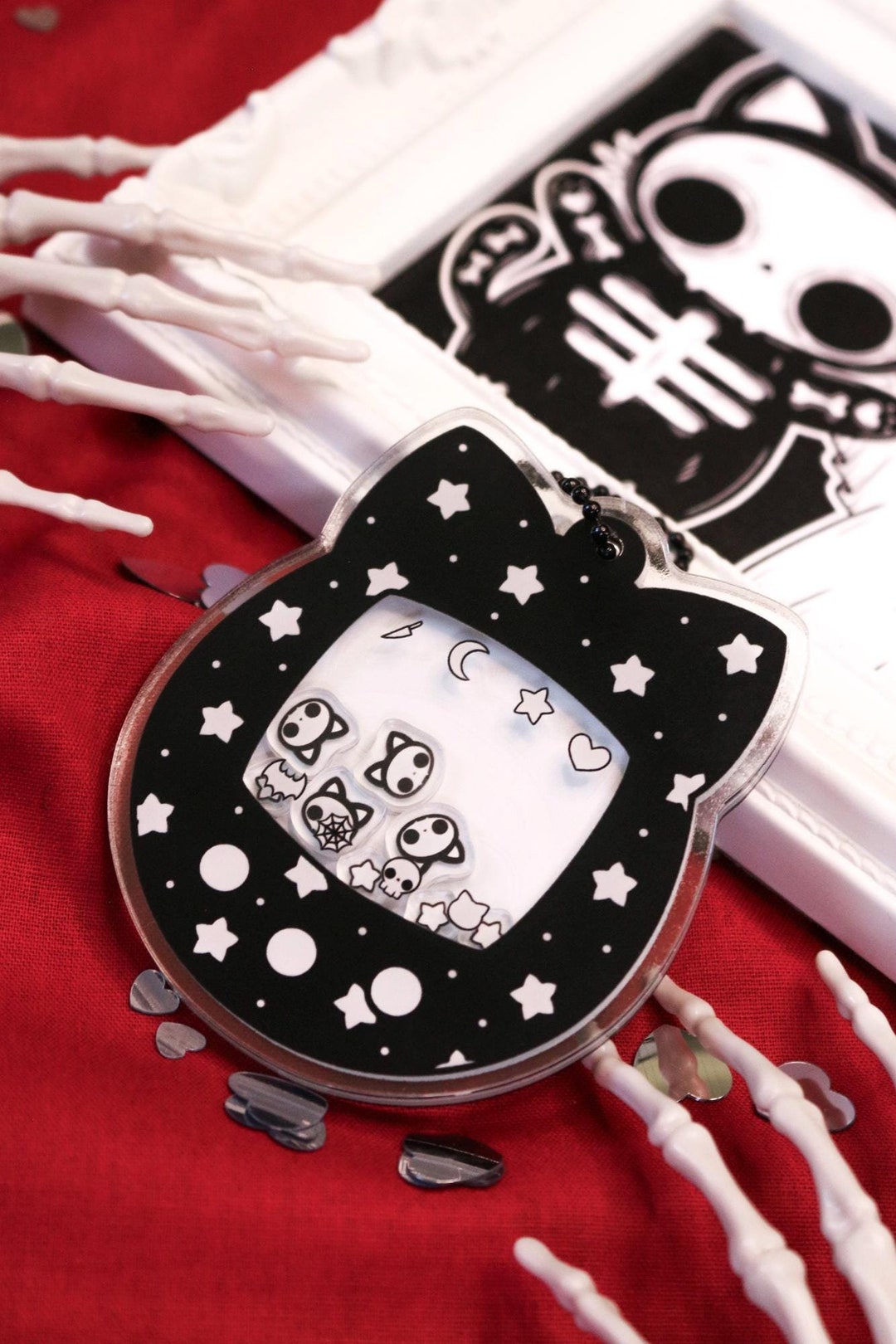 Omen Tamagothi Shaker Keychain - Black Skeleton Cat - Creepy Cat Club ...